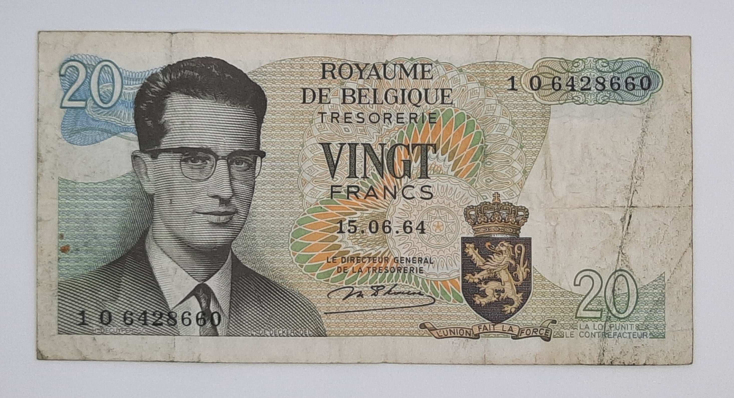 1964 Belgium, Banque Nationale Belgique - 20 Belgian Francs Banknote S ...
