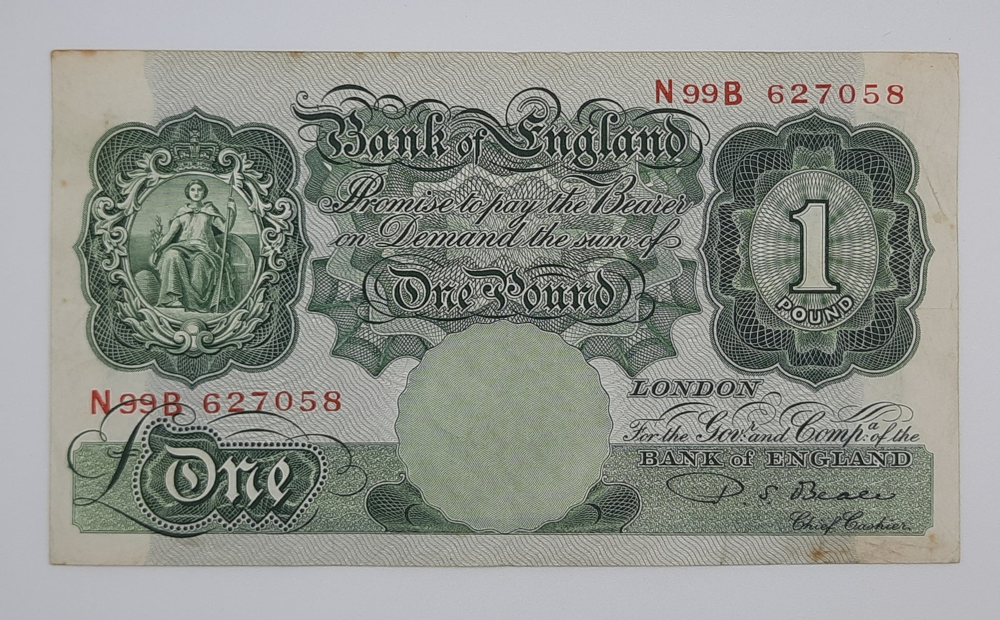 1950 Bank of ENGLAND, UK - £1 (One) British Pound Banknote Serial No ...