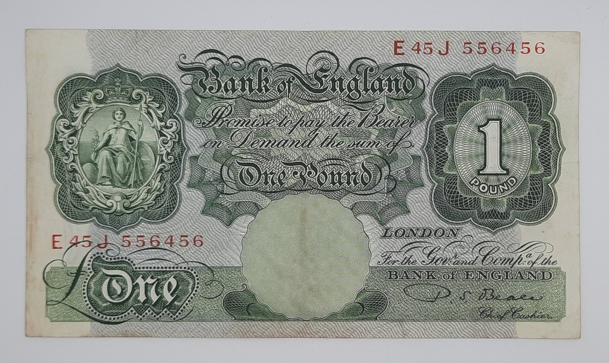 1950 Bank of ENGLAND, UK - £1 (One) British Pound Banknote Serial No ...